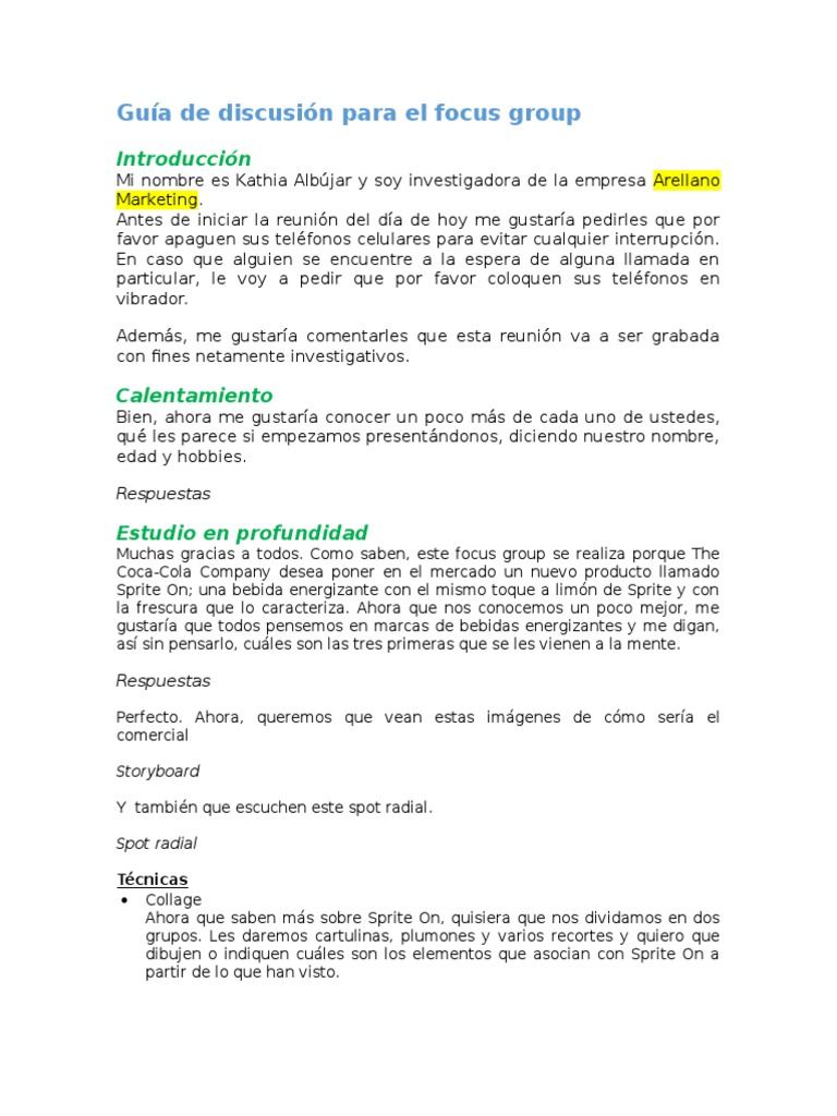 Guía de Discusión para El Focus Group de Marca | PDF | Grupo de enfoque