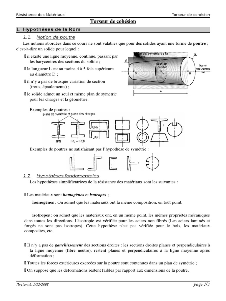 Torseur Cohesion | PDF | Résistance des matériaux | Flexion (matériau)