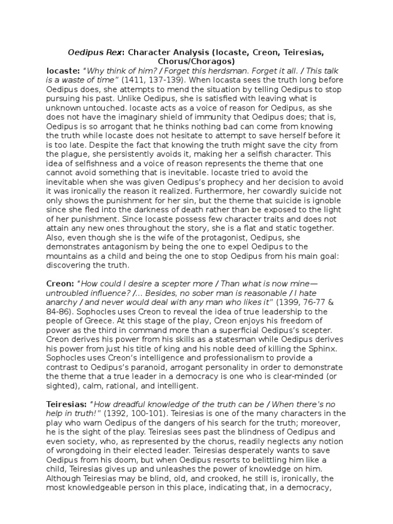 Oedipus Rex Character Analysis | PDF | Sophocles | Science