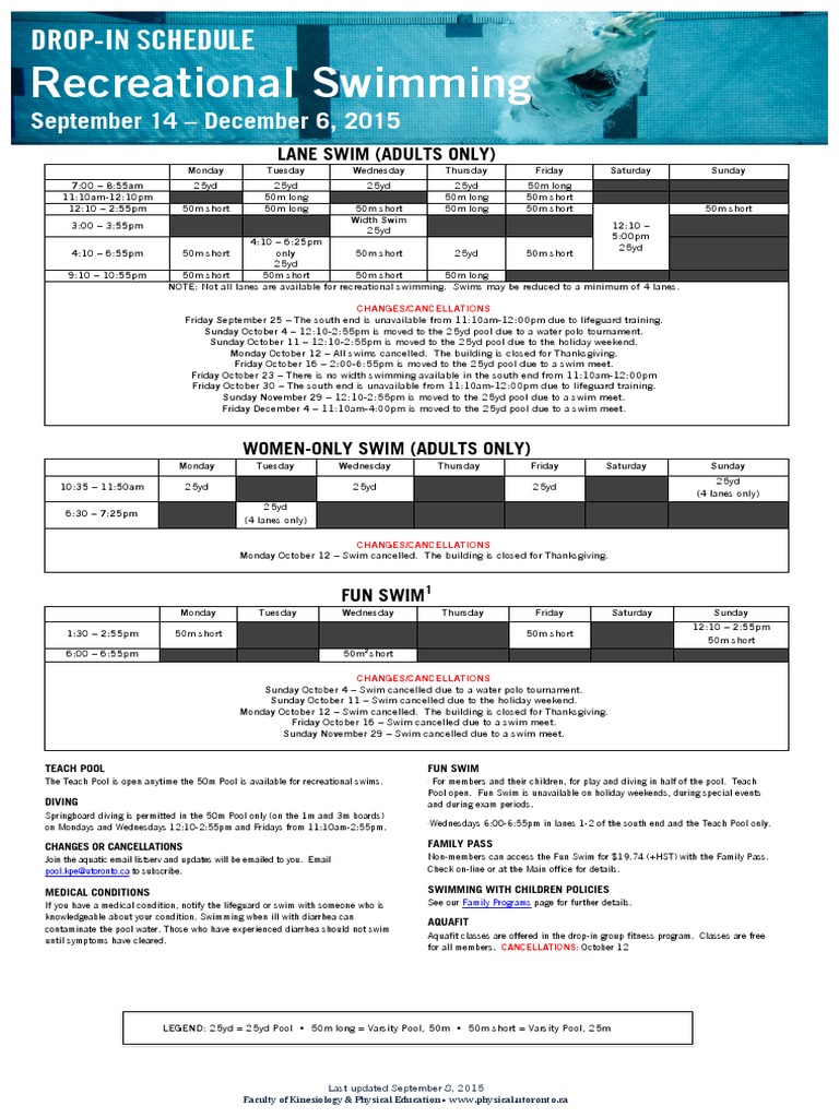 Recreational Swimming: Drop-In Schedule | PDF | Workweek And Weekend ...