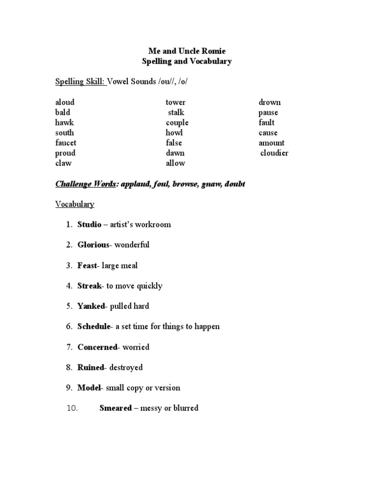Me and Uncle Romie Spelling and Vocabulary | PDF | Linguistics | Semiotics