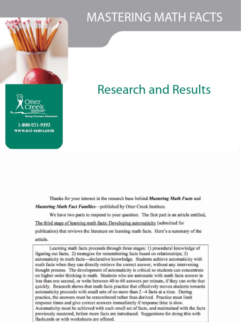 Mastering Math Facts - Research and Results | PDF | Recall (Memory ...