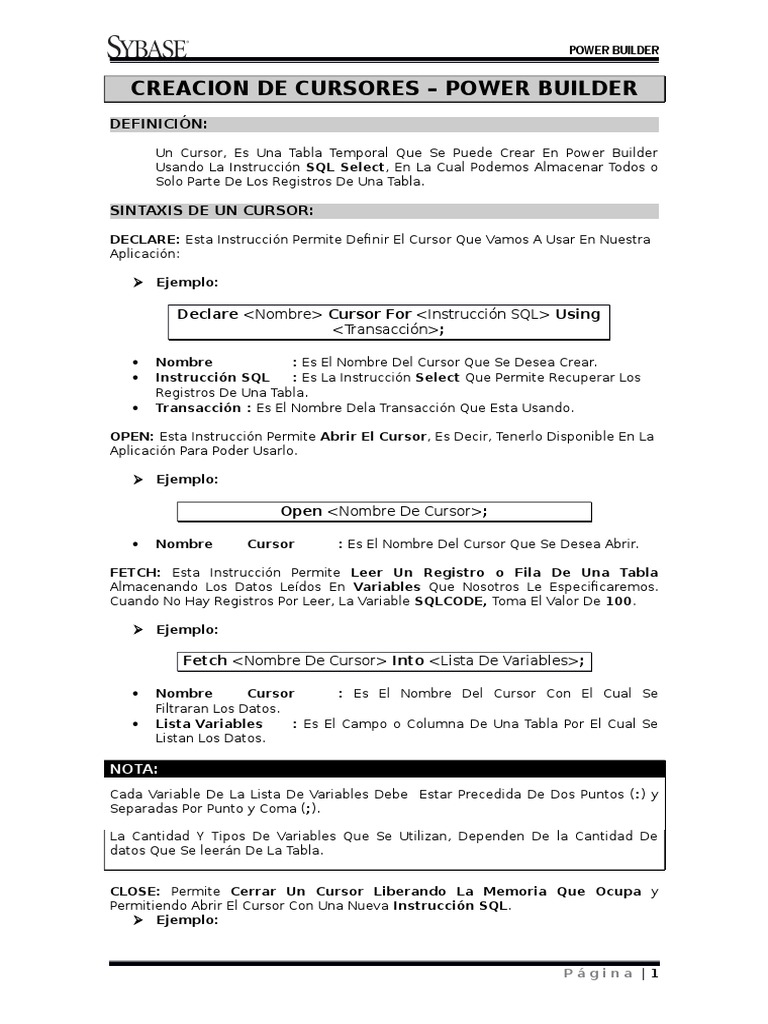 Creacion de Cursores y Datastores | PDF | Tabla (base de datos) | SQL