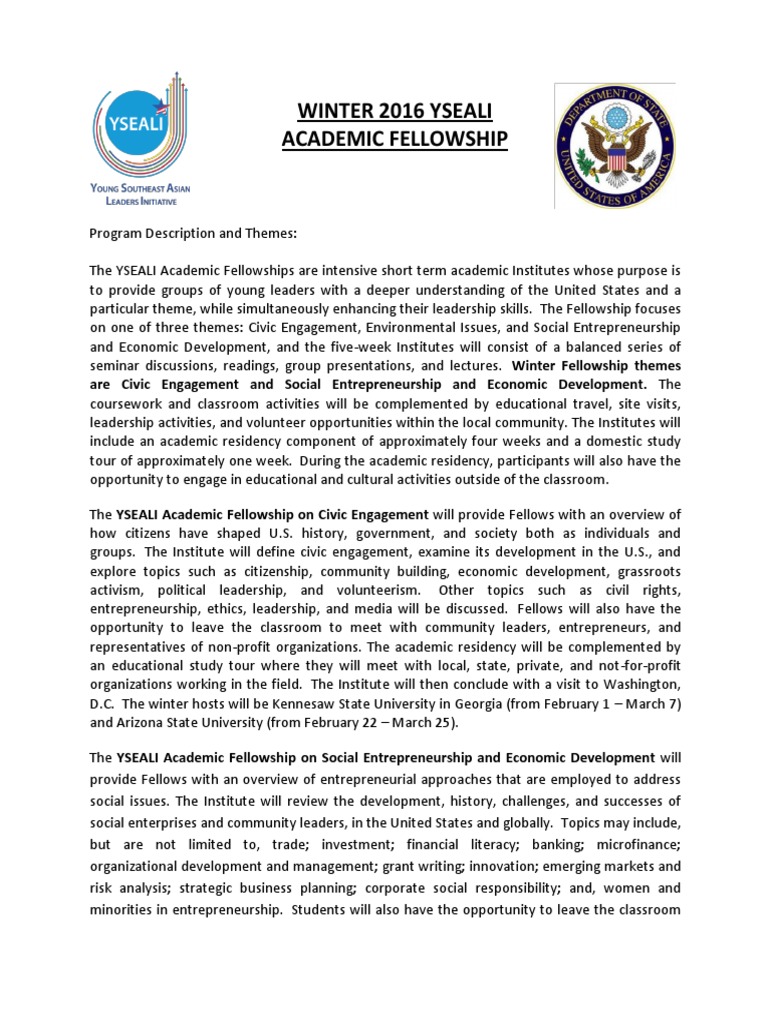 Winter 2016 YSEALI Academic Fellows Information and Application Form ...