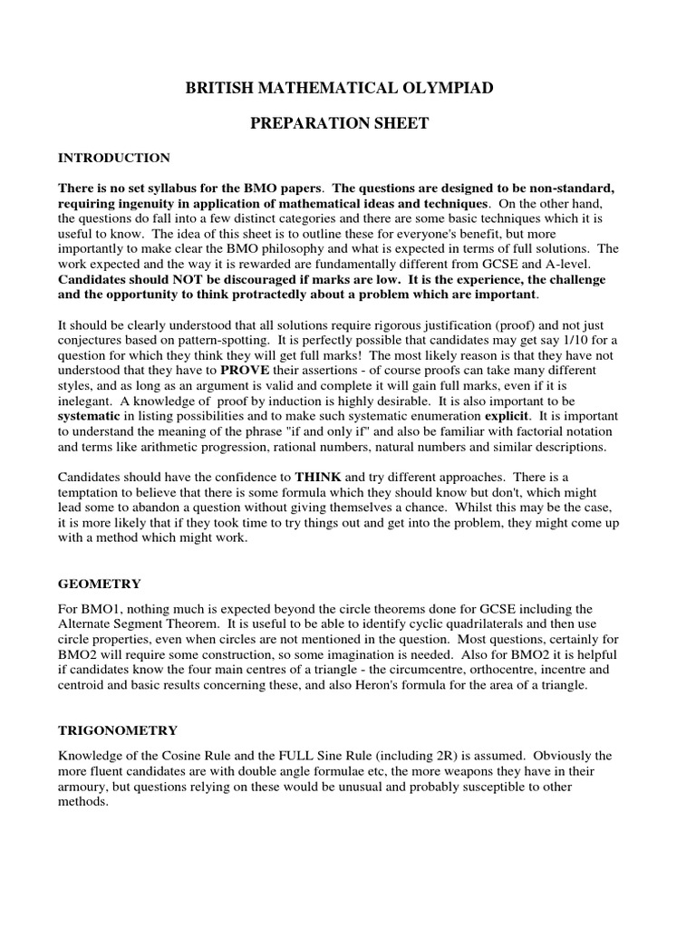BMO Preparation Sheet | PDF | Triangle | Trigonometric Functions
