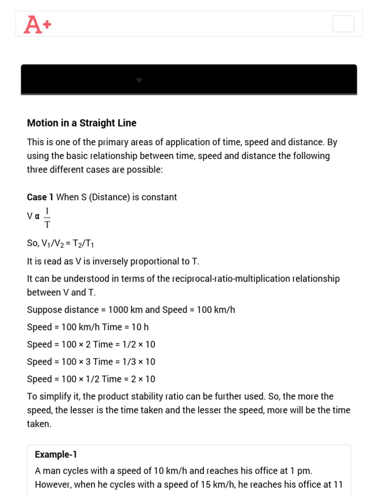 Motion in A Straight Line - Time, Speed and Distance | PDF | Speed ...