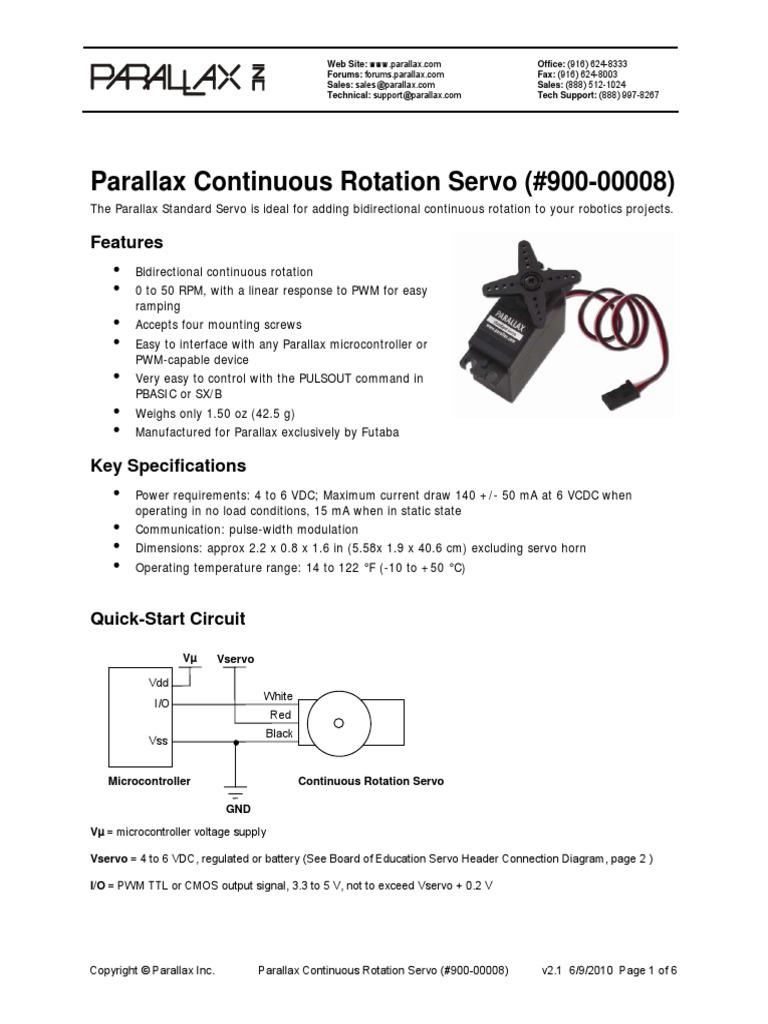 Parallax Continuous Rotation Servo (#900-00008) | PDF
