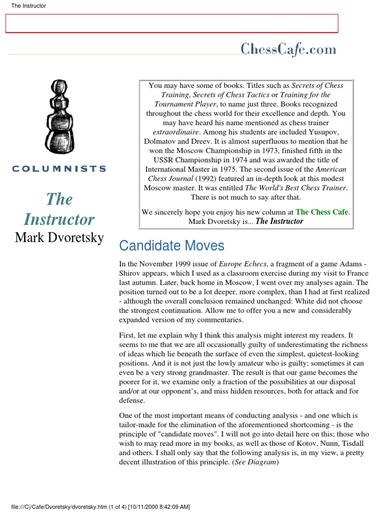 The Instructor 01 - Candidate Moves - Dvoretsky | PDF