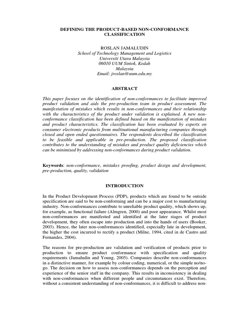 Defining The Product-Based Non-Conformance Classification | PDF ...