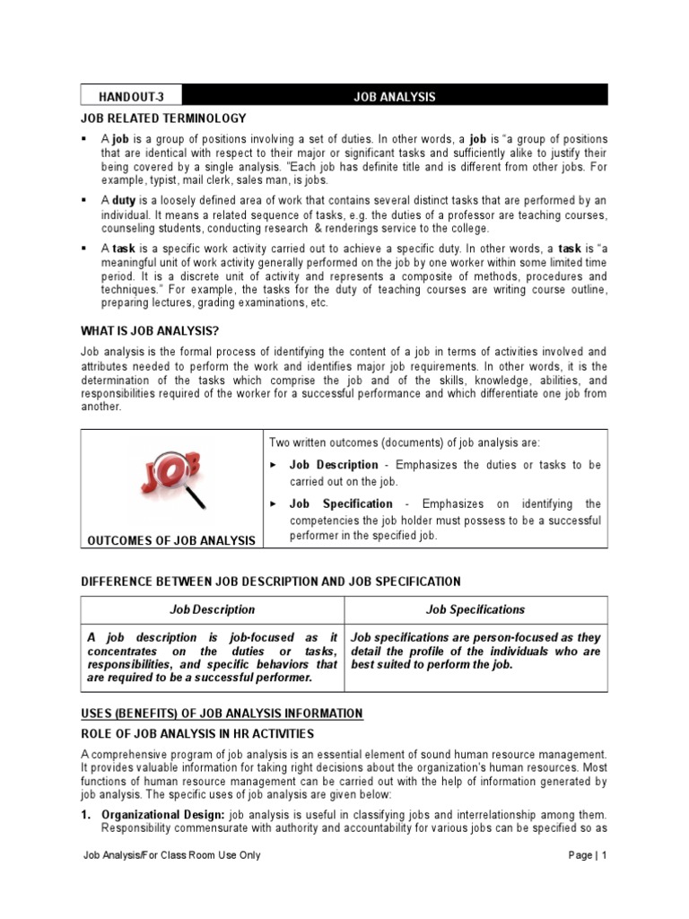 Handout 3 Job Analysis | Employment | Human Resource Management
