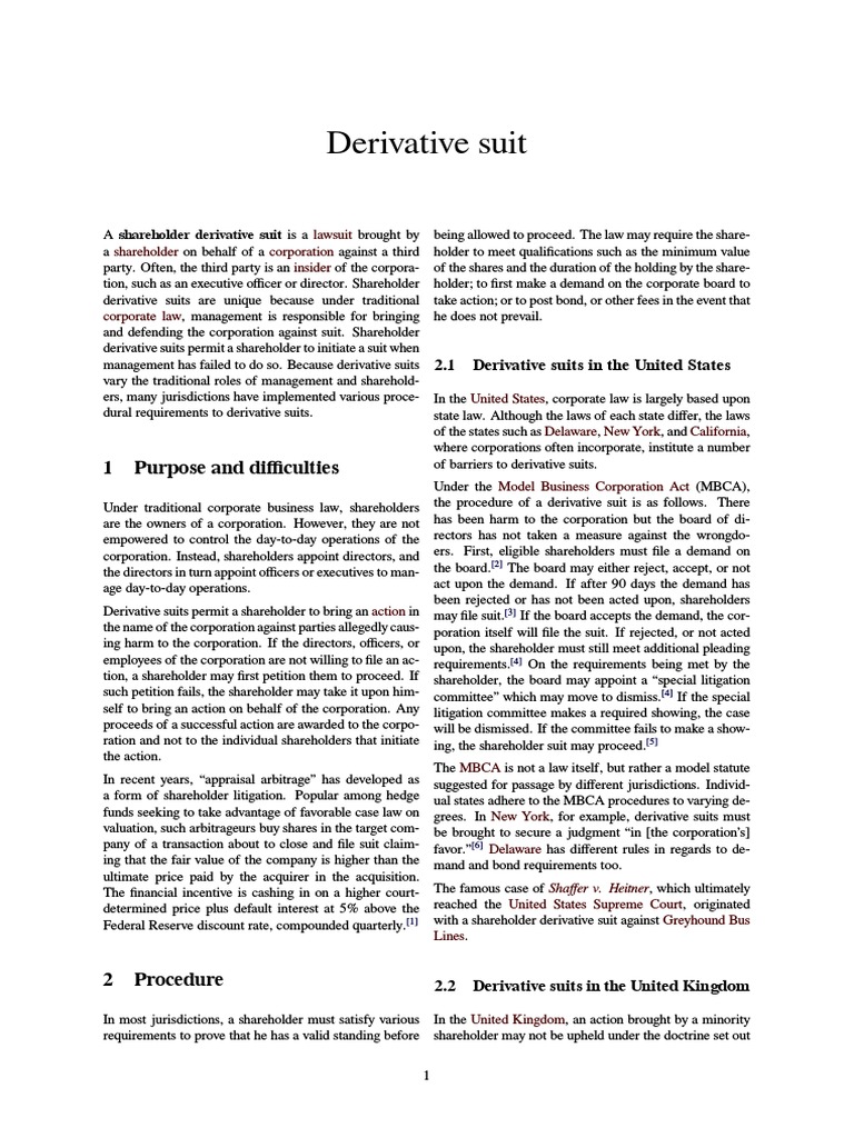 Derivative Suit | Corporate Law | Business