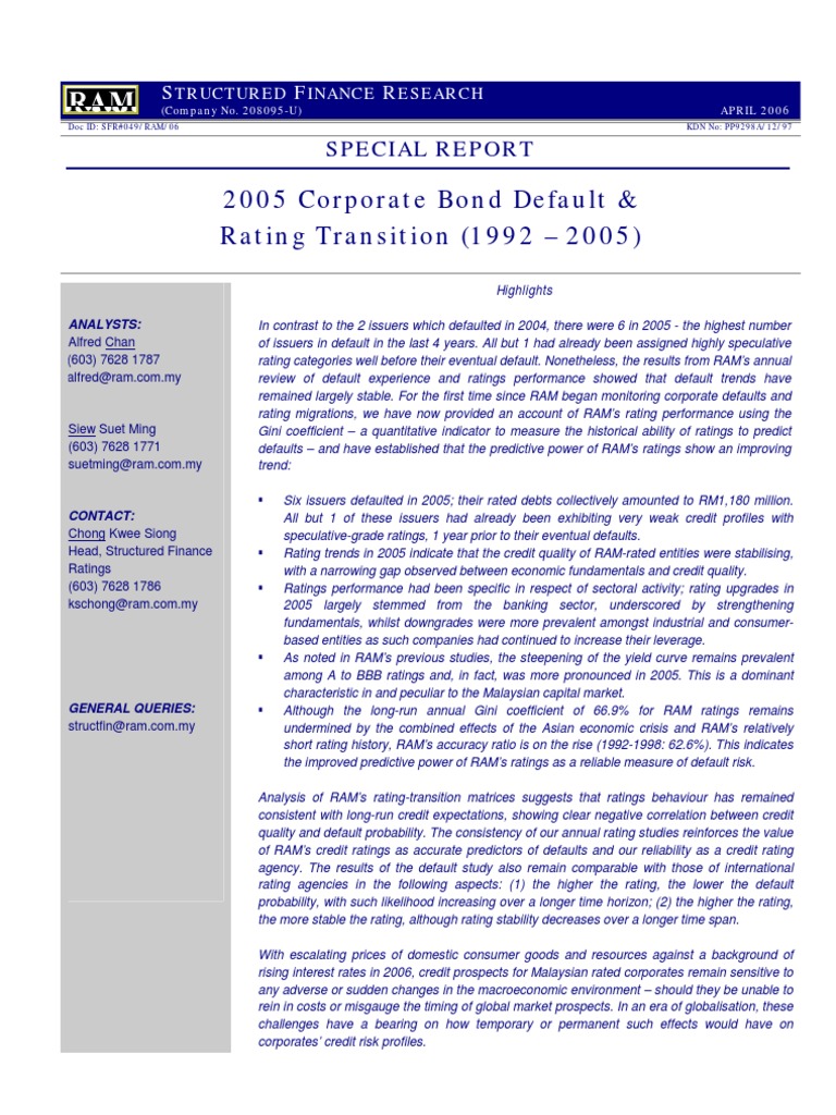 Default Study 2005 by RAM | PDF | Credit Rating | Bond Credit Rating