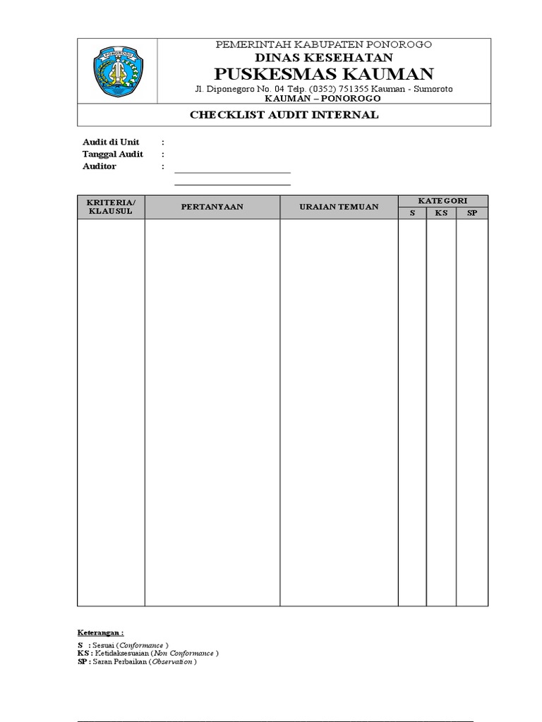 Contoh - Checklist Audit | PDF