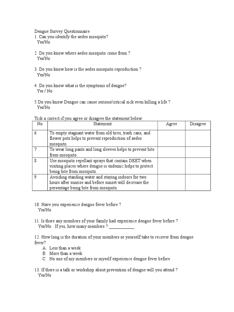Dengue Survey Questionnaire 2 | PDF | Mosquito | Microbiology