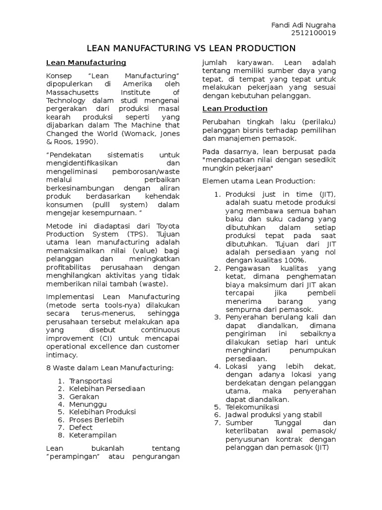Lean Manufacturing Vs Lean Production | PDF | Komputer | Teknologi ...