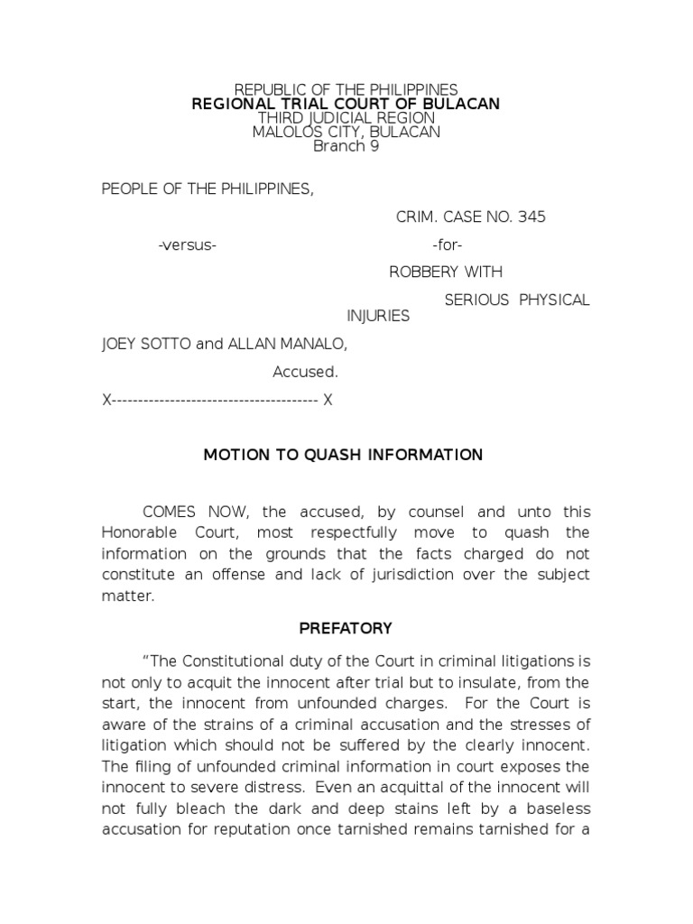 Motion To Quash Practice Court | PDF | Crime & Violence | Crime Thriller