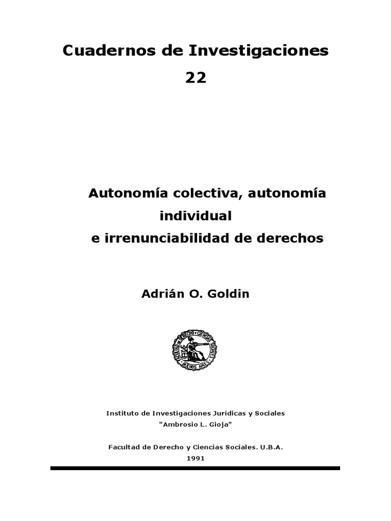 Autonomia Colectiva, Autonomia Individual e Irrenunciabilidad de ...
