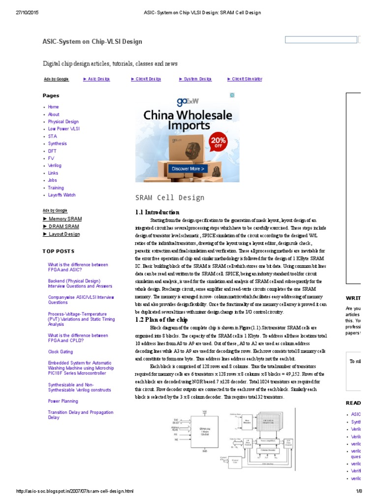 ASIC-System On Chip-VLSI Design - SRAM Cell Design PDF | PDF | Random ...