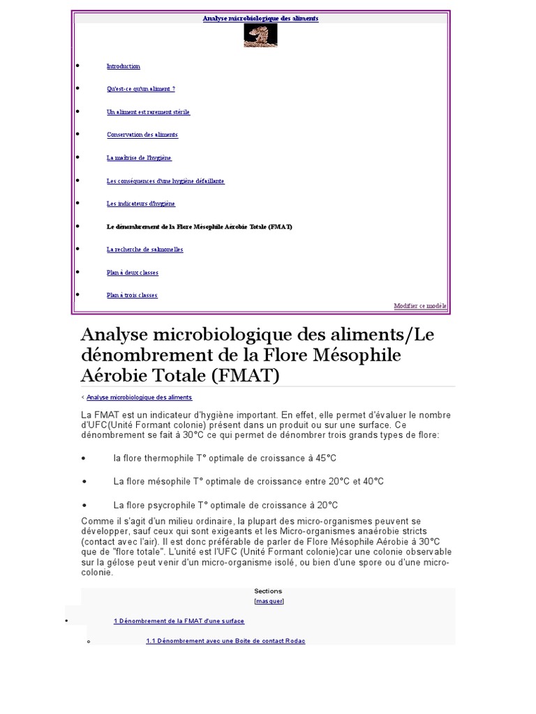 Analyse Microbiologique Des Aliments | PDF | Microbiologie | Micro-organisme