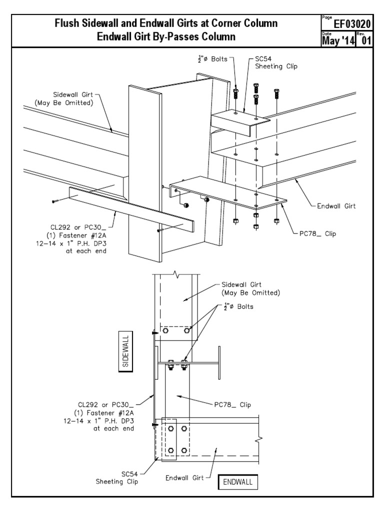 Flush Sidewall and Endwall Girts at Corner Column Endwall Girt By ...