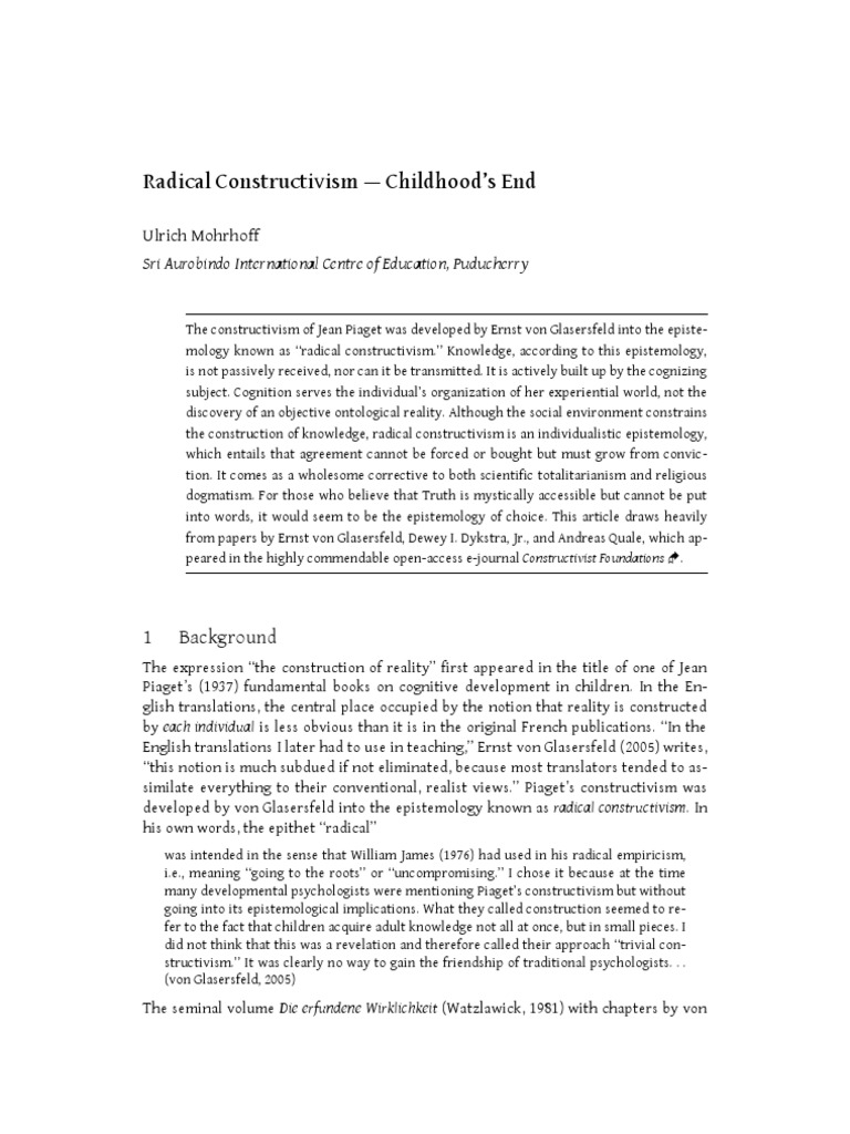 Radical Constructivism - Childhoods End | PDF | Epistemology ...