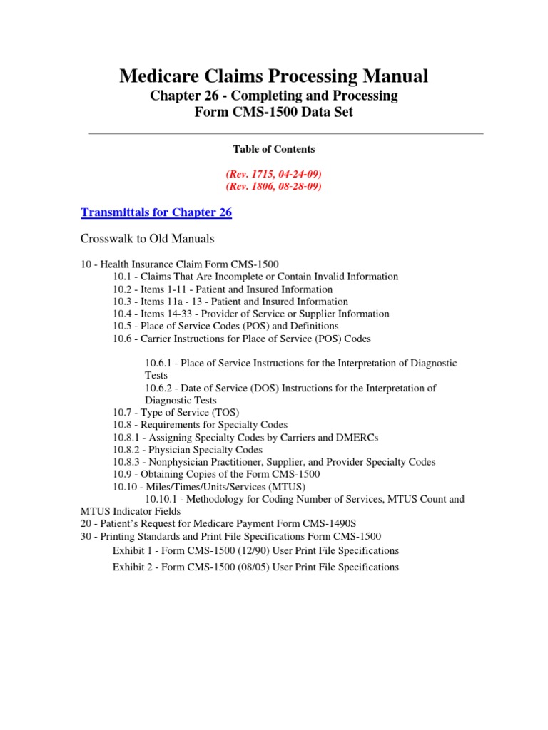 Cms 1500 Form Cms Manual Chapter 26 | Download Free PDF | Medicare ...
