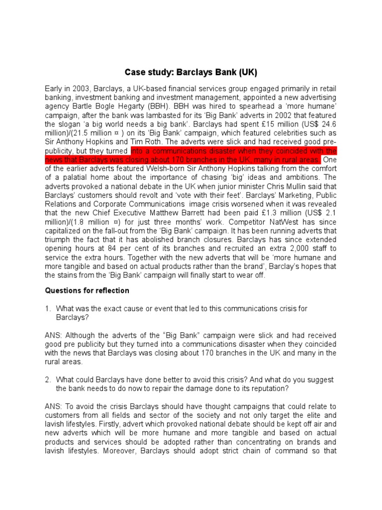 Case Study - Barclays Bank | PDF | Barclays | Advertising