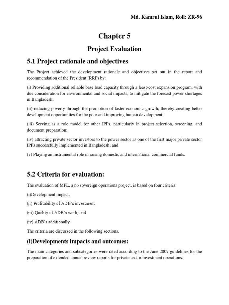 Project Evaluation 5.1 Project Rationale and Objectives: Md. Kamrul ...