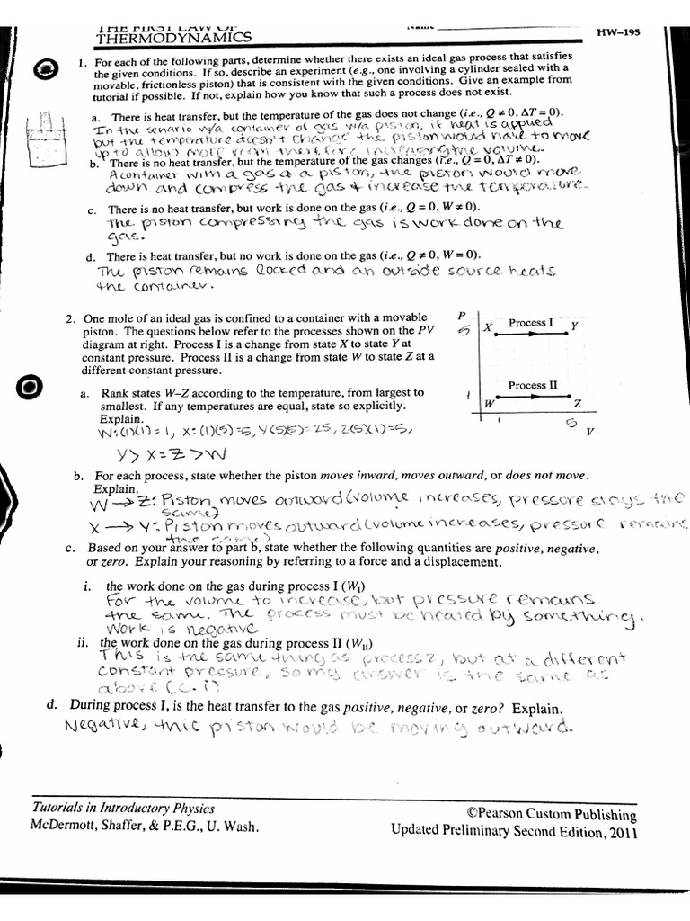 The First Law of Thermodynamics Tutorials in Introductory Physics Homework Answers | PDF