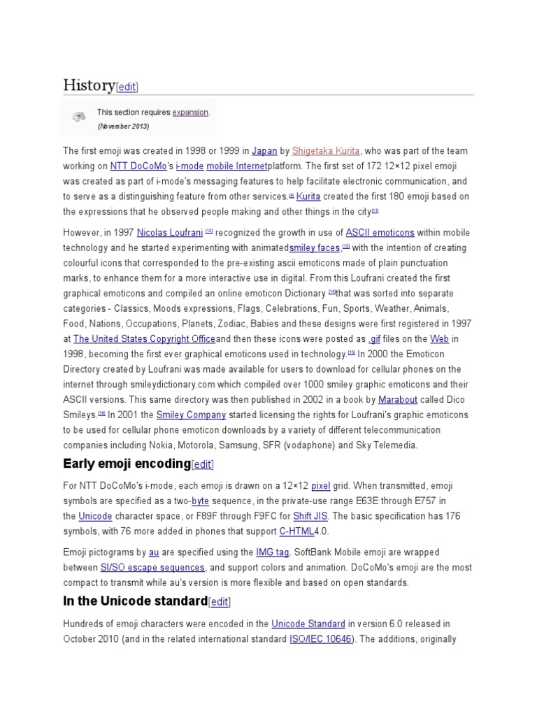History: Early Emoji Encoding | PDF | Reference | Digital Technology