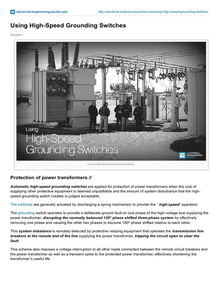 High-Speed Grounding Switches Explained | PDF | Switch | Electric Power ...
