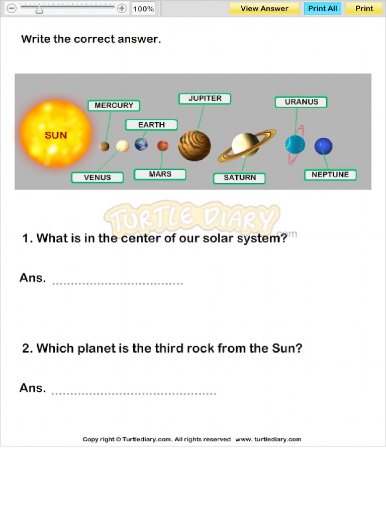 Exploring The Universe Worksheets - Solar System Answer The Questions 5 ...