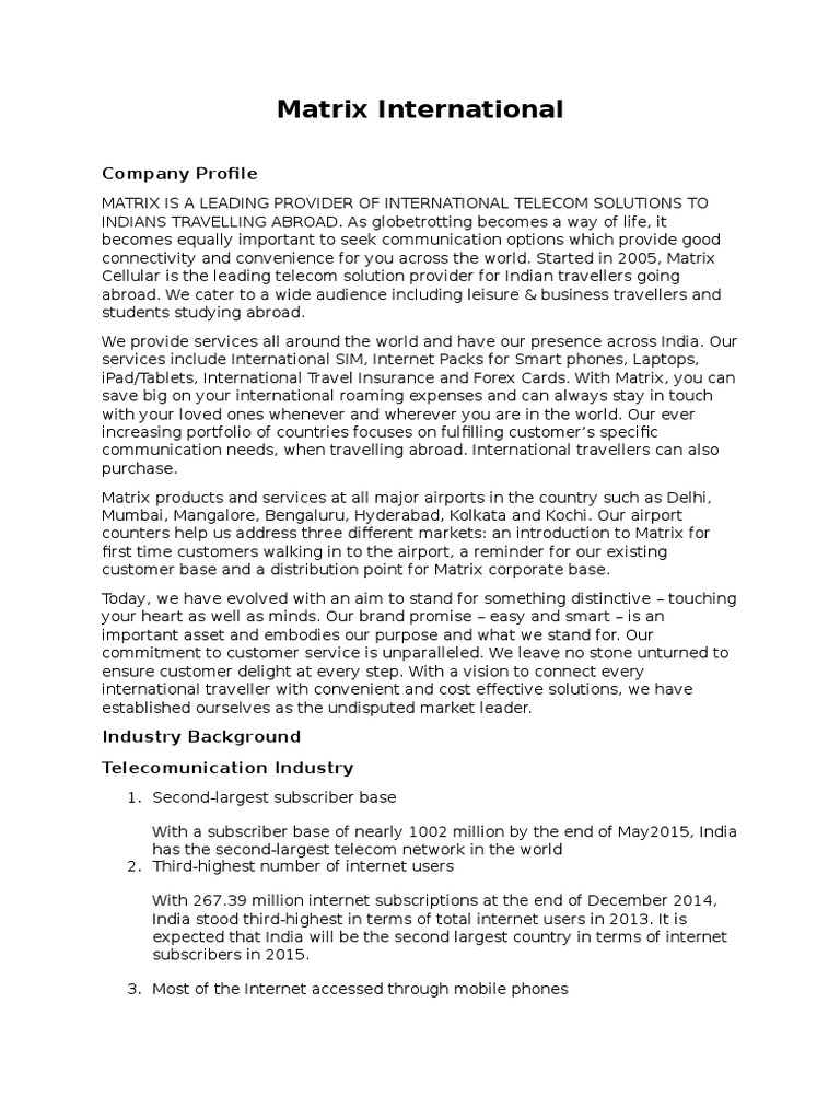 Matrix International Report | PDF | Roaming | Mobile Phones