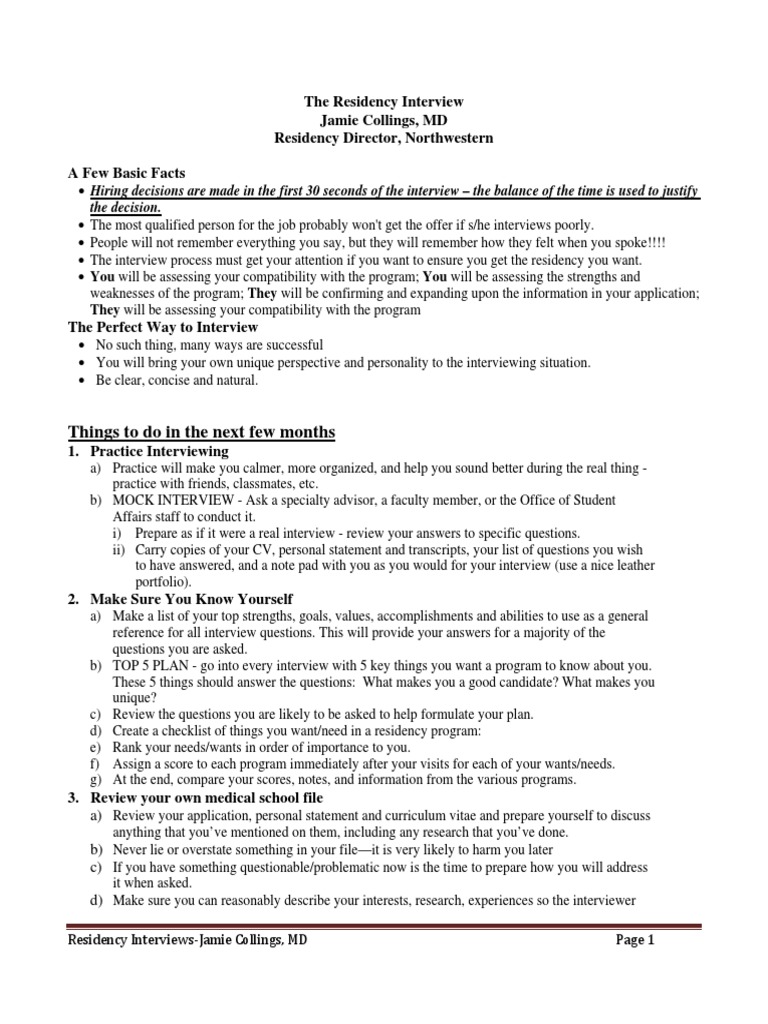 Residency Interview 2009 Guide | PDF | Residency (Medicine) | Interview
