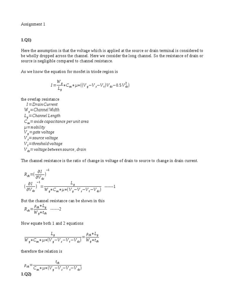 Vlsi Assignment1 | Download Free PDF | Doping (Semiconductor) | Field Effect Transistor