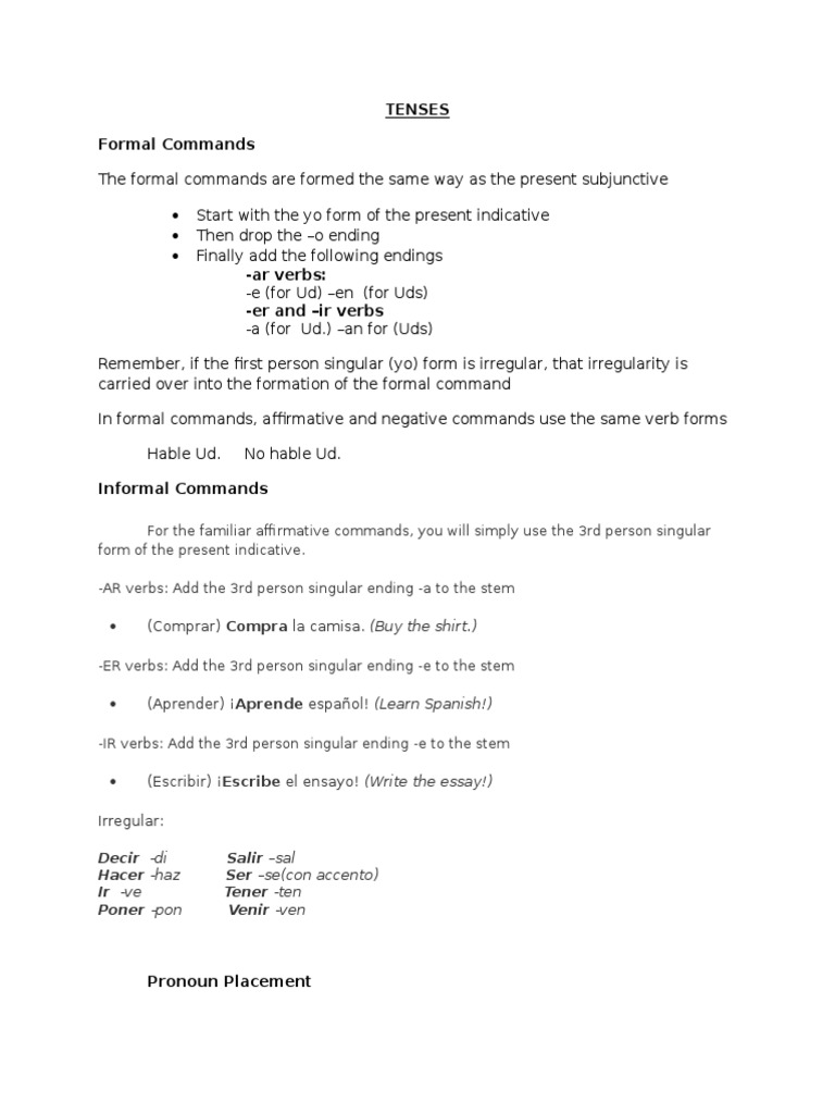 Tenses Formal Commands | PDF | Morphology | Semantics