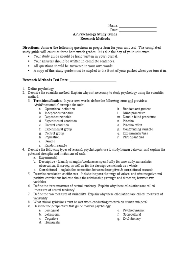 AP Psychology Research Methods Guide | PDF | Career & Growth | Self ...