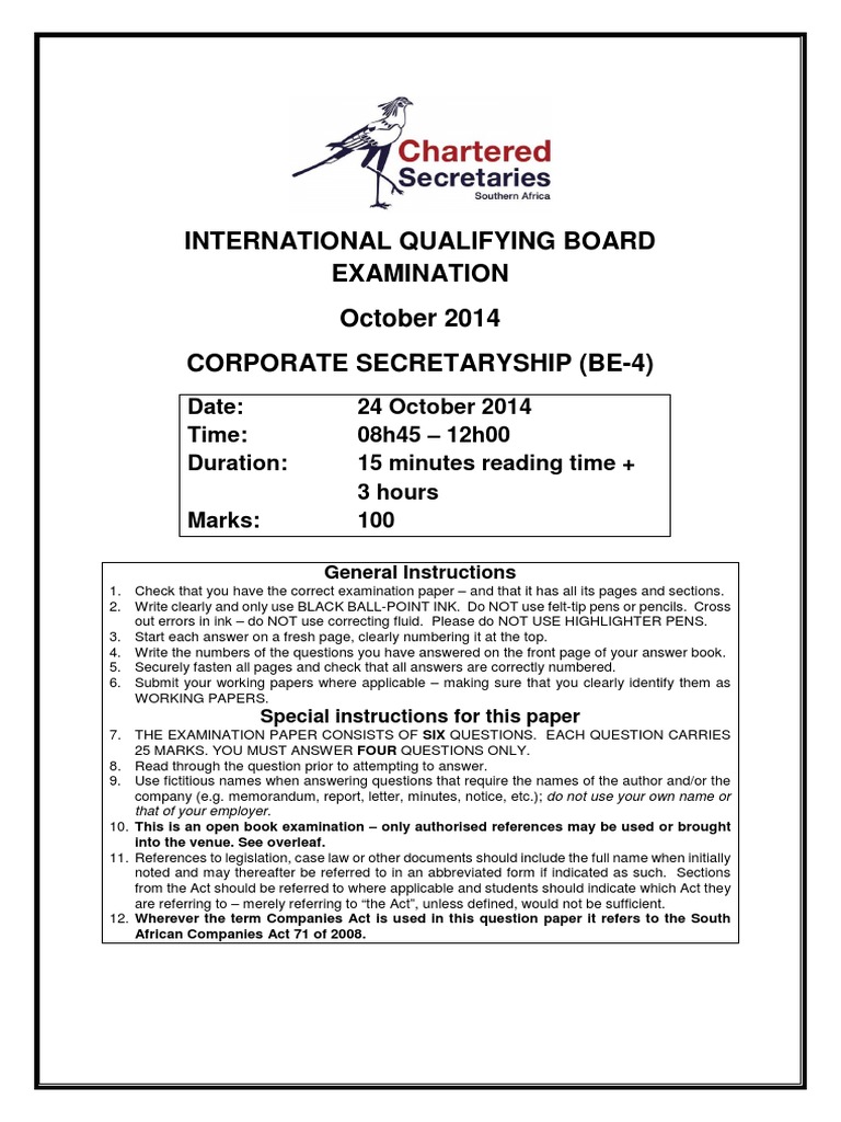 Corporate Secretaryship Paper October 2014 | PDF | Board Of Directors ...