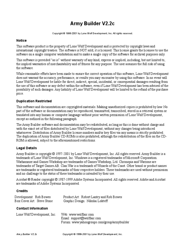 Army Builder V2.2c: Notice | PDF | Installation (Computer Programs ...