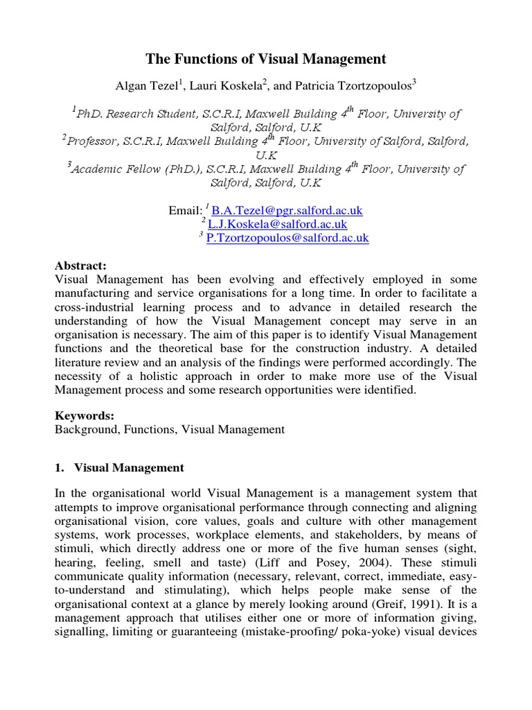 The Functions of Visual Management | PDF | Information | Lean Manufacturing