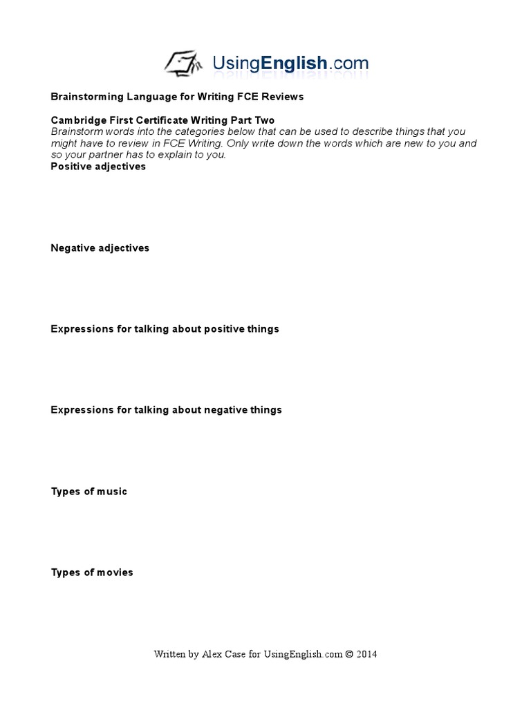 Fce Vocabulary Writing Reviews | PDF | Adjective | Entertainment