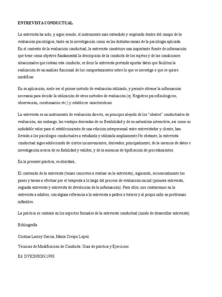 Entrevista Conductual | PDF | Comportamiento | Información
