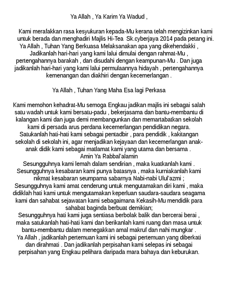 Doa Majlis Hi Tea 2014 | PDF