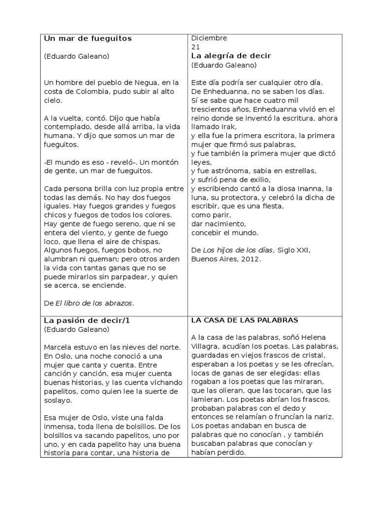 Textos de Galeano | PDF | Incendios | El cuento de genji