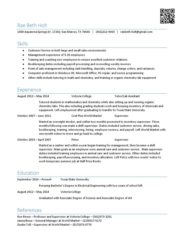 Rae Beth Holt Resume: Skills & Experience | PDF