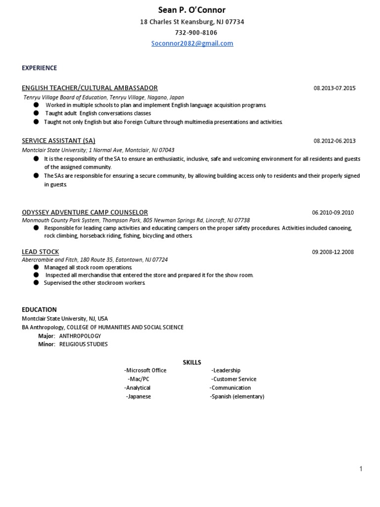 Resume S Oconnor | PDF