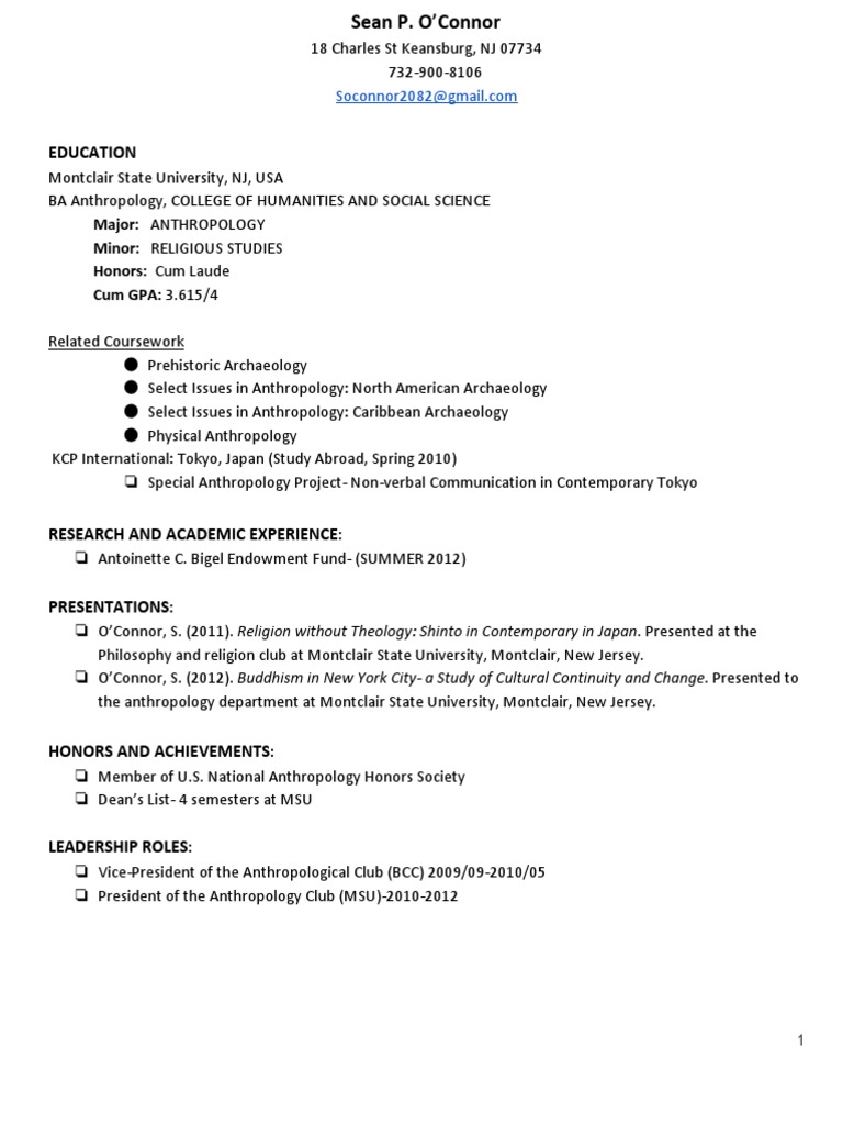 Oconnor CV | PDF | Religion & Spirituality