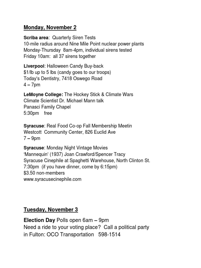 November Events and Election Day Food | PDF | Lunch | Methodist