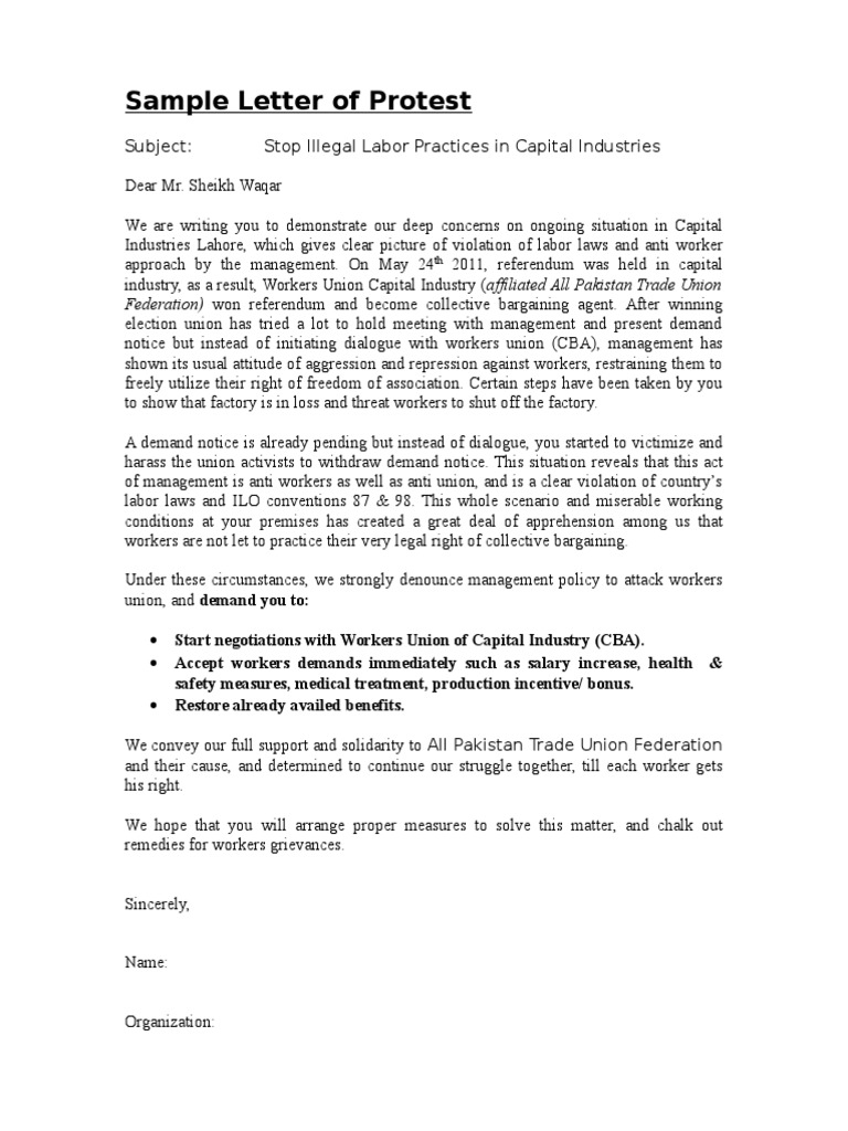 Sample Letter of Protest | PDF | Business
