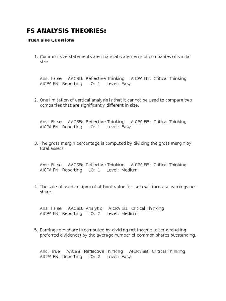 Fs Analysis Theories | PDF | Cost Of Goods Sold | Book Value
